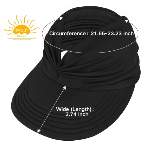 Sun Hats for Women Wide Brim Summer Hat with UV Protection Beach Sport Golf Sun Visor Cap with Ponytail Hole Navy