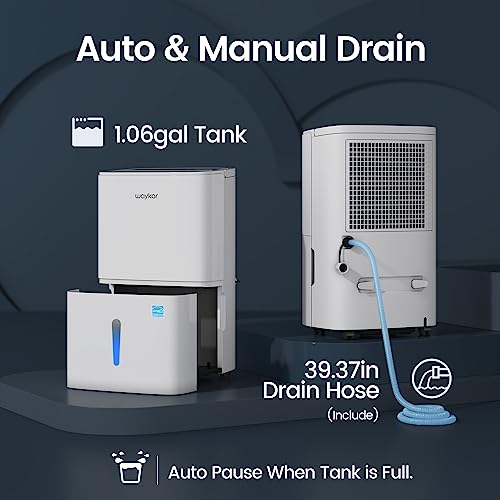 Waykar 120 Pints Energy Star Home Dehumidifier for Spaces up to 6,000 Sq. Ft at Home, in Basements and Large Rooms with Drain Hose, Handle, Auto Defrost and Self-Drying.