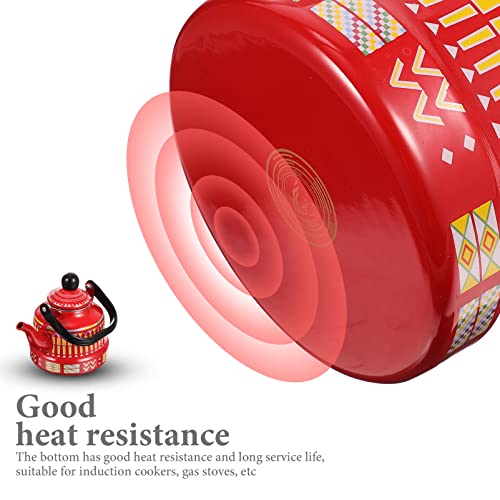 MAXBUS Enamel Tea Kettle Enamel Teapot Hot Water Kettle Pot Stovetop Safe Teapot with Handle Water Heating Pot Coffee Kettle for Stovetop Induction Cooker Red (Color : Red)