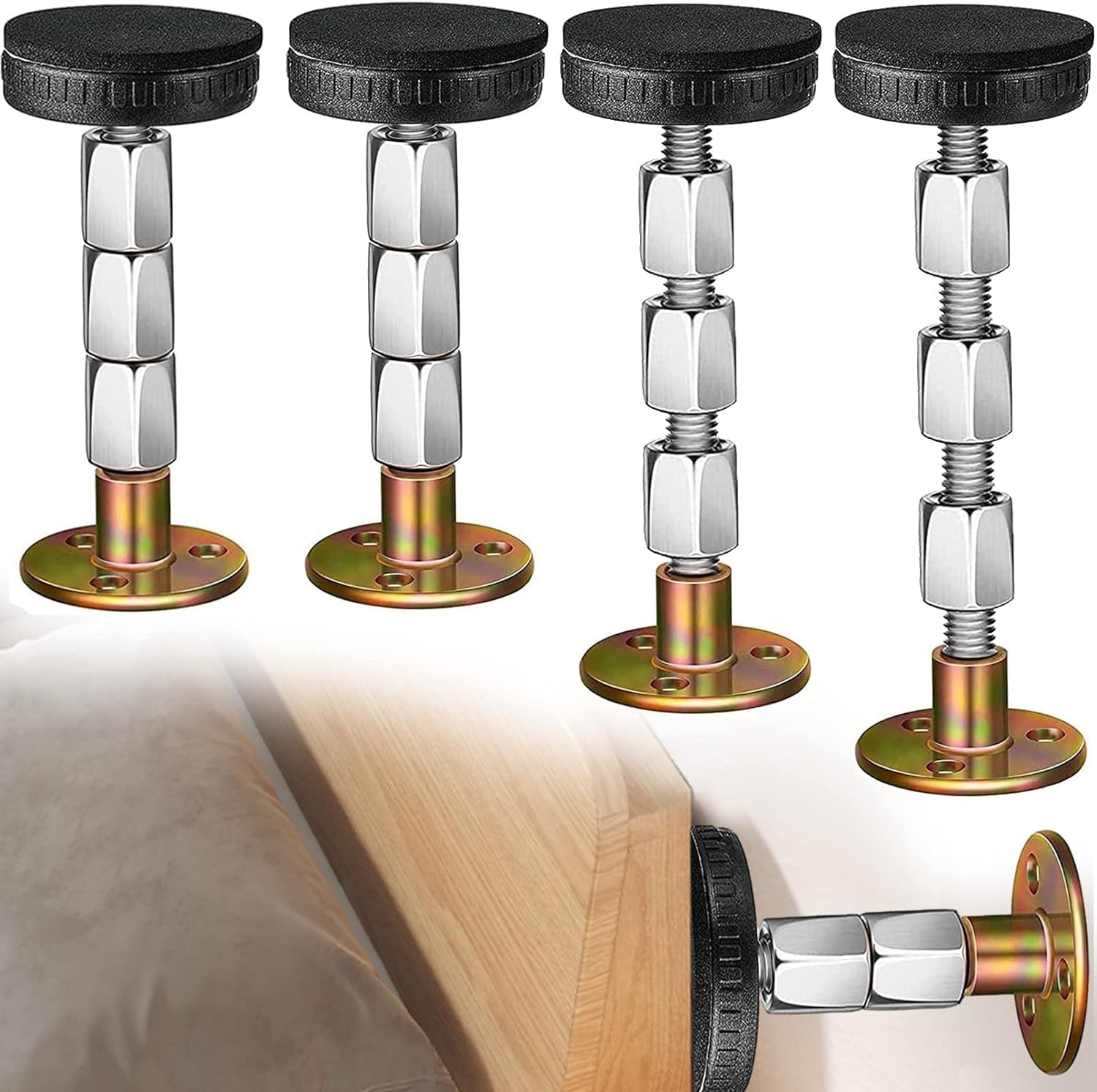 SOLIPECT 4PC Headboard Stoppers for Wall,Adjustable Bed Frame Anti-Shake Tool, Stop Headboard Movement, Protect The Wall from Banging(30-112mm)