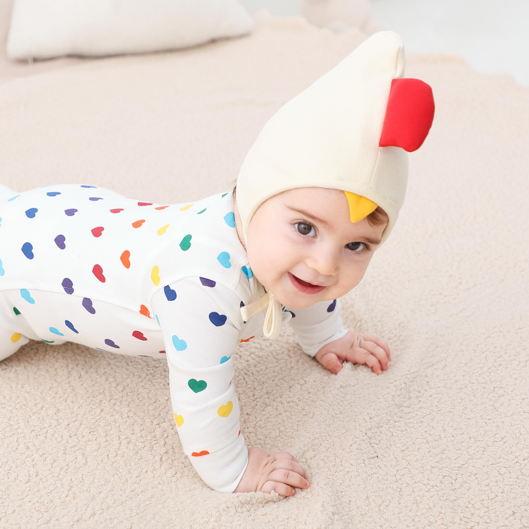 Owlivia Organic Cotton Baby Pajamas, Boys Girls Zip Front Sleep 'N Play, Footed Sleeper, Long Sleeve(3-6 Months, Rainbow Hearts)
