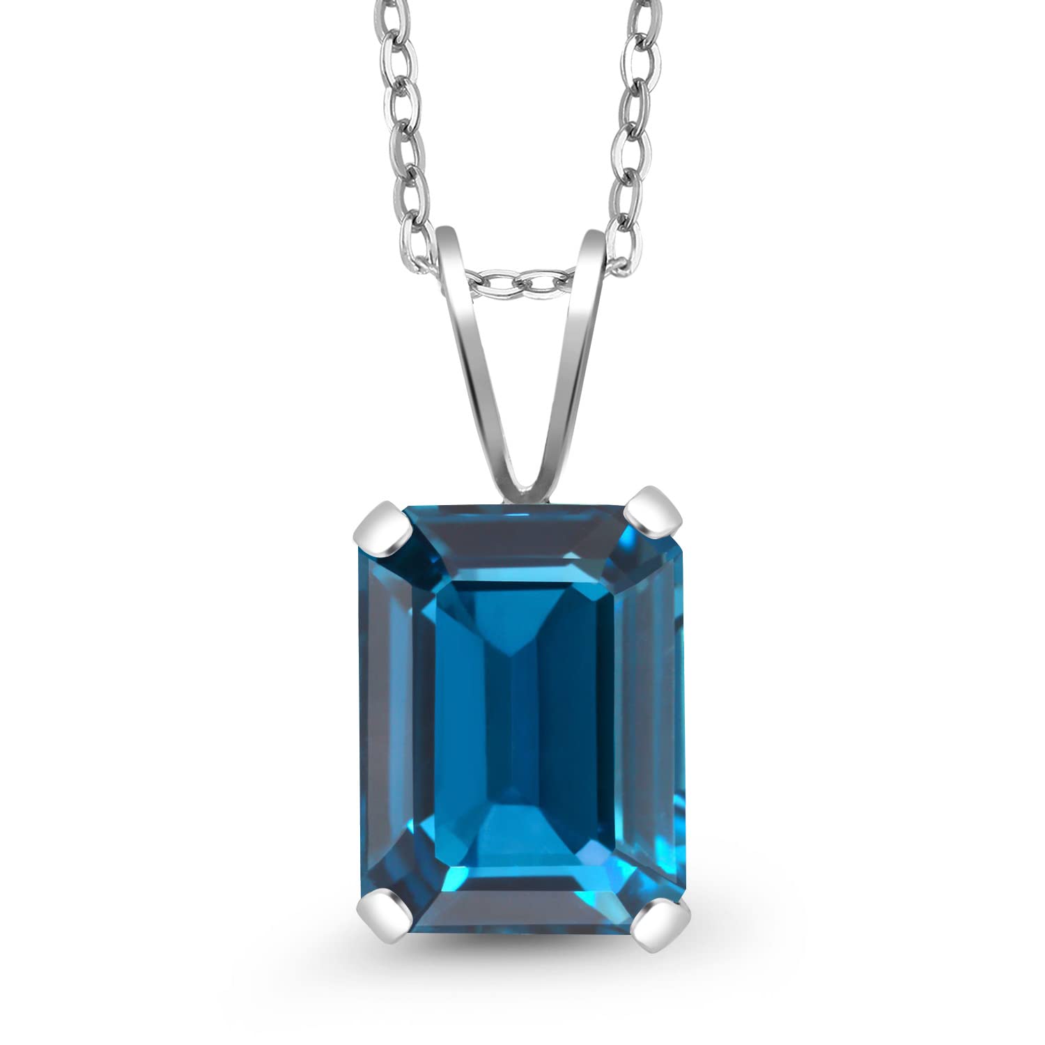 Gem Stone King 925 Sterling Silver Gemstone Birthstone Necklace | Emerald Cut 9X7MM Pendant Necklace for Women | With 18 Inch Silver Chain