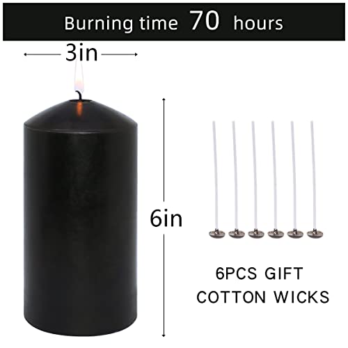 MISSYO 70 Hour Long Burning Unscented Pillar Candles, Dripless and Smokeless Candles for Home Weddings Restaurant Spa Church - Black, 3x6 inch, 3 Pack