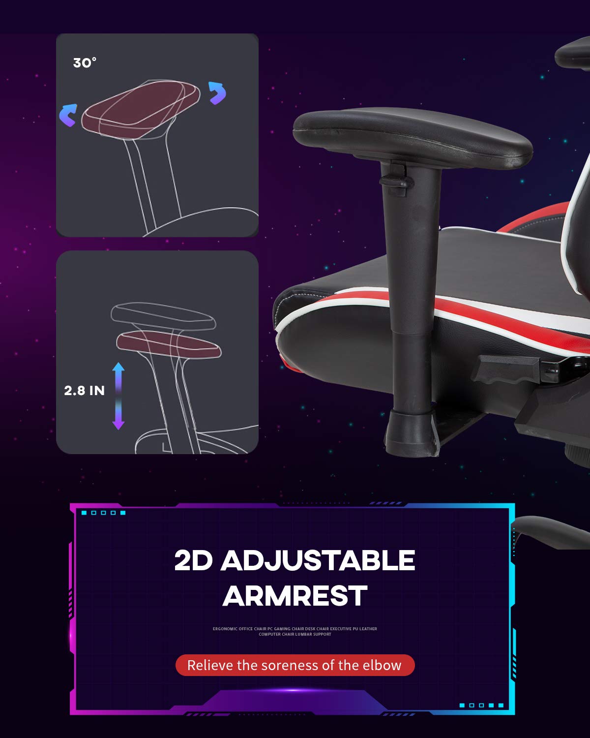 Gaming Chair Racing Chair Computer Chair with Lumbar Support Headrest Armrest PC Rolling Swivel Desk Chair Task Ergonomic PU Leather E-Sports Adjustable Office Chair(Red)