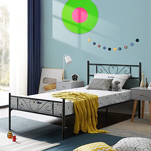RIVALLYCOOL 12.5”-High Metal Bed Frame, Heavy-Duty Twin-XL Platform Bed Frame w/Sturdy Steel Slat Support, Headboard & Footboard, Mattress Foundation w/Storage, No Box Spring Needed, Easy Assembly