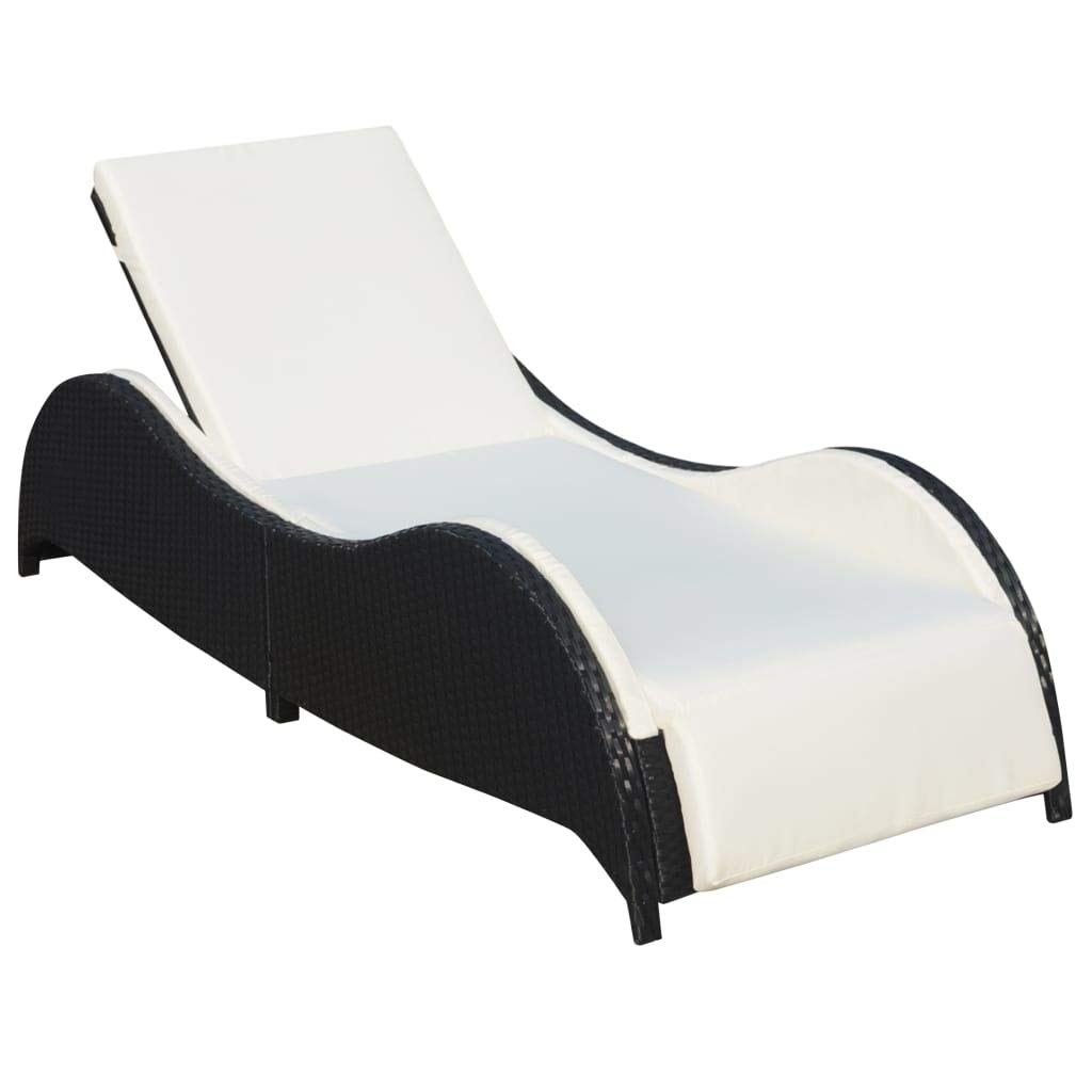 vidaXL Sun Lounger with Cushion, Black Poly Rattan - Stylish and Comfortable Patio Furniture with Adjustable Backrest and Weather-Resistant Material