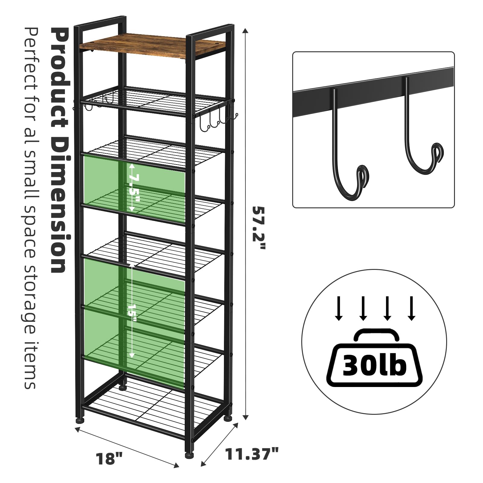 Simple Trending 8 Tiers Shoe Rack 16 Pairs Tall Wooden Plank Shoe Shelf with Hooks for Closet Entryway Organizer Sturdy Free Standing Shoe Storage Cabinet,Black