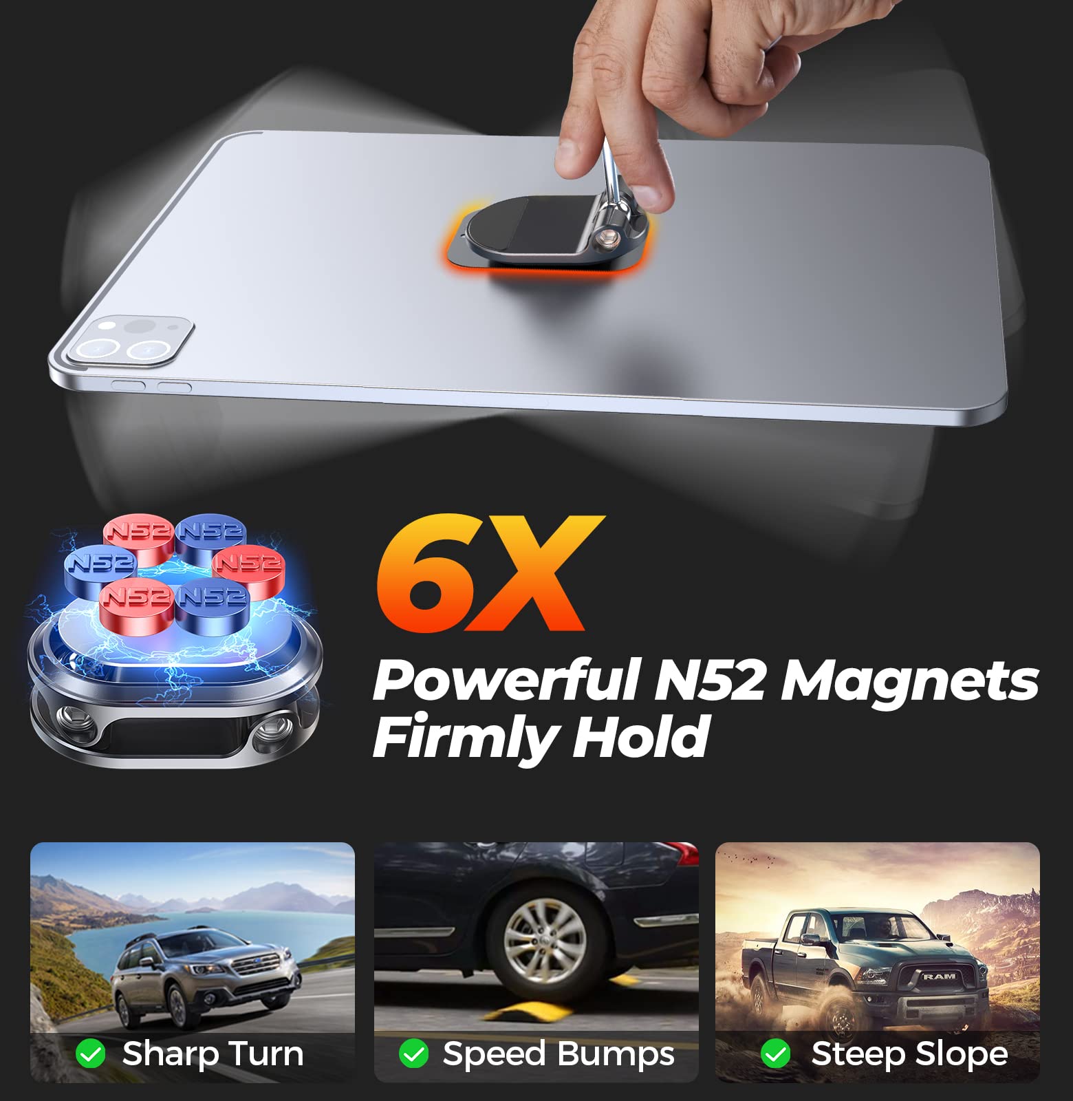 Oxbot Dashboard Mount-2022 Magnetic Phone Mount for Car 360 Degree Adjustable Universal with All Devices 6 Strong Magnets Cell Phone Holder for Car