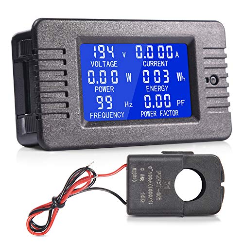 MICTUNING AC LCD Display Digital Multimeter Ammeter Voltmeter 80-260V 0-100A Current Voltage Power Energy Frequency Power Factor Meter with Split Core Current Transformer