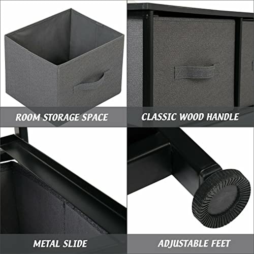 MAXCBD Nightstand Bedside Table Drawer Cabinet Fabric Dresser Storage Tower 5 Drawer Organizer Unit Side Table Dresser Cabinet Storage Cabinet Ample Storage Space Storage Tower Dresser