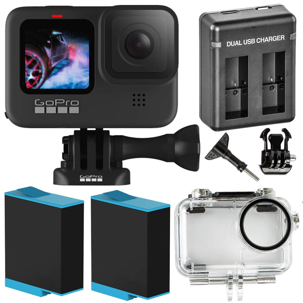 GoPro HERO9 Hero 9 Black Action Camera with The Starter Accessory Bundle - includes: 2X Spare Rechargeable Li-Ion Batteries + Underwater Housing & Much More