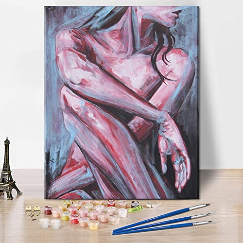 TUMOVO Girl DIY Oil Painting Paint by Number Kit for Kids Adults Beginner Grey Girl Drawing with Brushes Decor Decorations Gifts (Without Frame) 16x20 inch