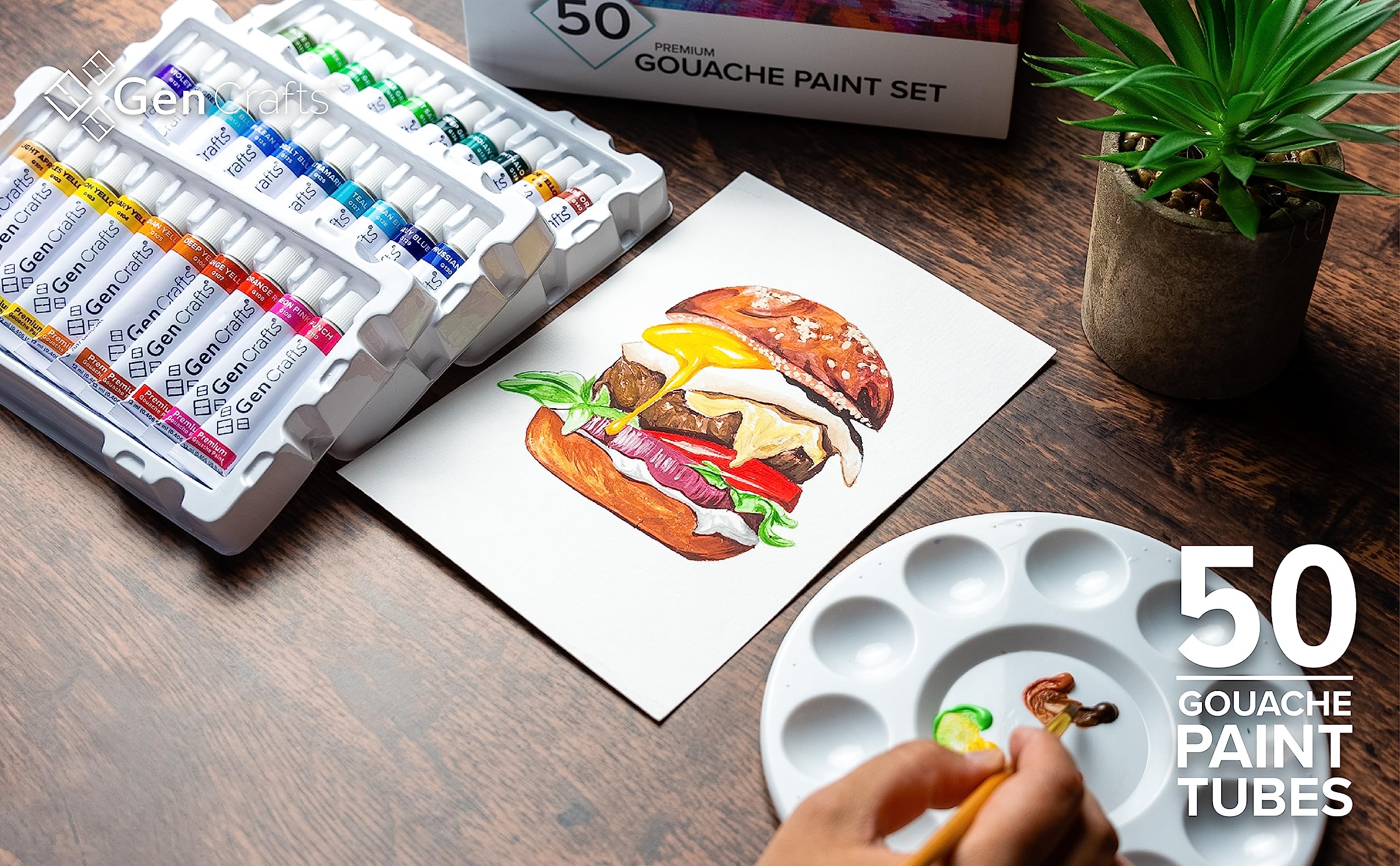 GenCrafts Gouache Paint 24 Colors 12 ml/ 0.406 oz. - Quality Non Toxic Pigment Paints for Canvas, Fabric, Crafts, and More