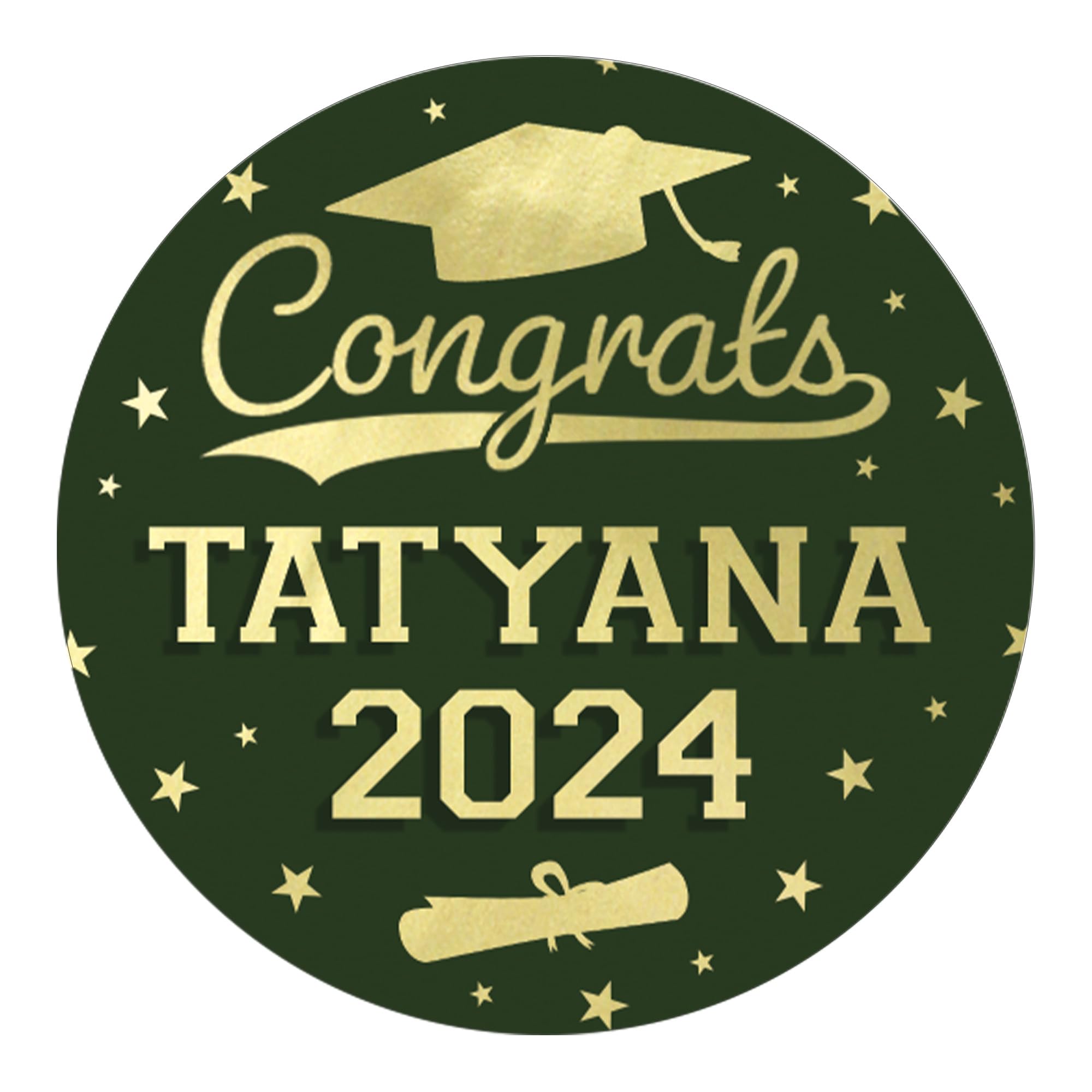 Personalized Green and Gold Graduation Envelope Seals, Class of 2024 Thank You Card Stickers, Bag Seals - 1.75 in. - 40 Count