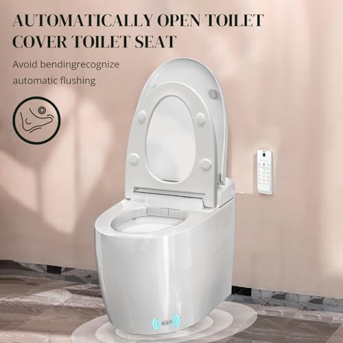 Smart Toilet, One-Piece Tankless Bidet Toilet with Auto Flush, Heated Seat, Auto Open & Close Lid, Foot Sensor, Warm Water Sprayer & Dryer, LED Nightlight, Remote and Knob Control for Janitorial
