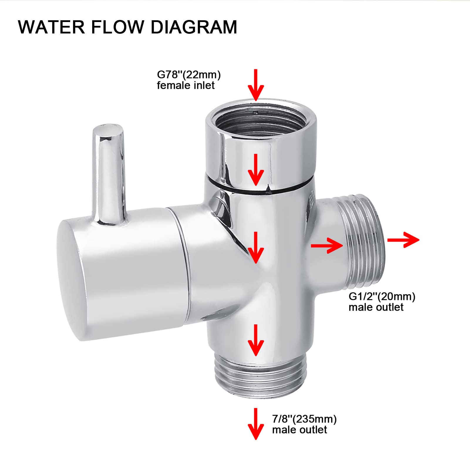 Shower Arm Diverter 3-Way T Shape Diverter Shut Off Valve Shower Toilet Bidet Sprayer Water Adapter Chrome Color Universal Sprayer Attachment Replacement Part