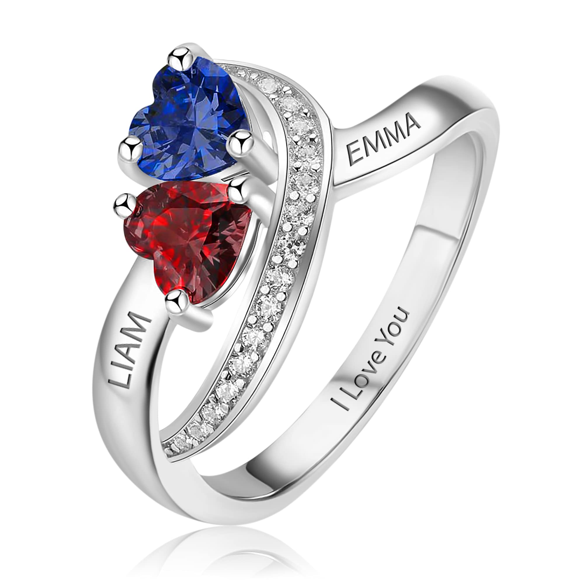 GLAMCARAT Sterling Silver Personalized Birthstone ring engraved personalized jewelry for women name promise ring for her (sterling-silver, 8)