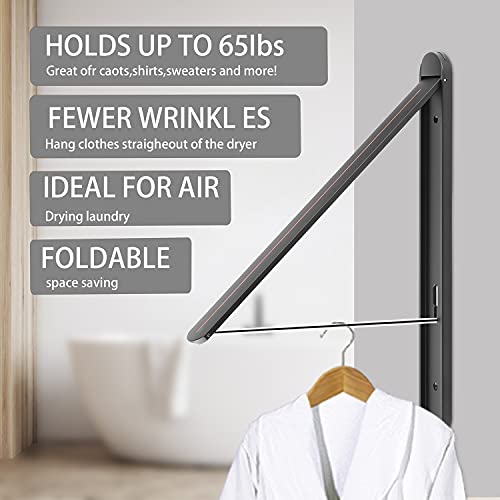 SunEegral Quality Clothes Drying Rack Wall Mounted,Laundry Room Folding Organization Storage,Foldable Hanging Drying Rod Ultrathin Small Collapsible for Space Saving,65Ibs Capacity,Aluminum(Black)