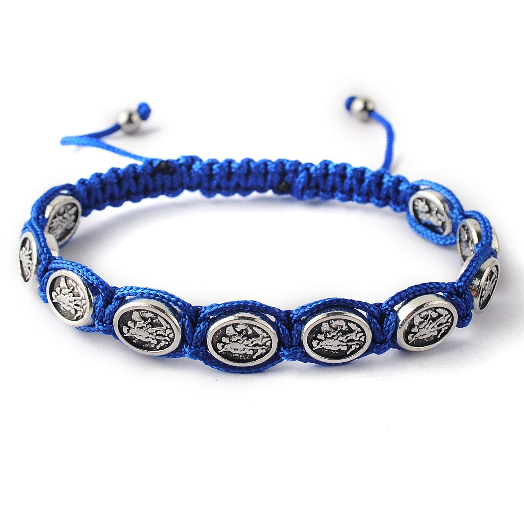 HanlinCC 3 PCS of Black Gray Blue Saint MICHAEL Cord Bracelets for Women Men Evil Protection Medal Rosary Bracelet (St.Michael 3pcs- Black,Gray,Blue)