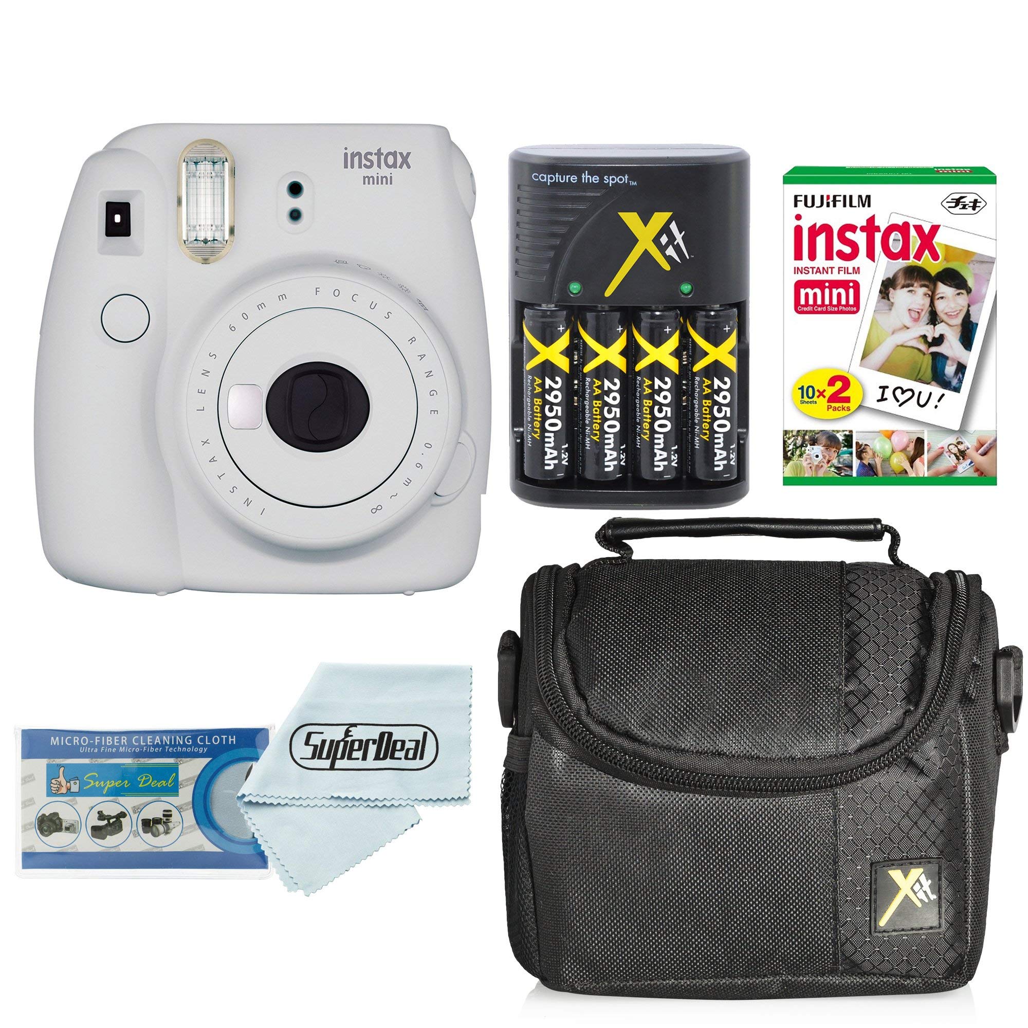 Fujifilm Instax Mini 9 Instant Film Camera with Fujifilm Instax Mini Instant Film Twin Pack (20 Sheets), Compact Bag Case, Batteries and Battery Charger (Smokey White)