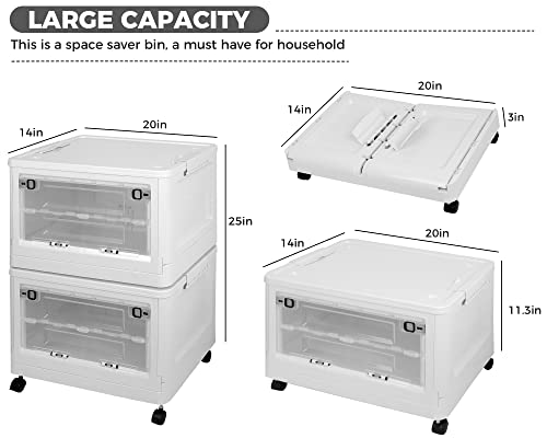 SYMWAL Extra large bins with Lids, Folding Storage Box, Stackable Storage Bins , Storage Bins with wheels, Collapsible Outdoor Storage Bins,2 Packs 28Gal Storage Cabinet