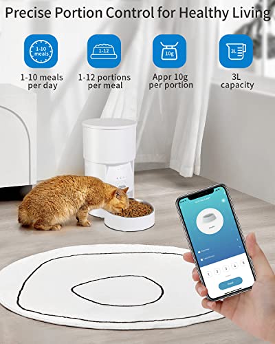 QLIFE Automatic Cat Dog Feeder: Dry Food Dispenser for Dog, Auto Pet Feeder, Portion Control Automatic Dog Feeder (White WiFi, 3L)