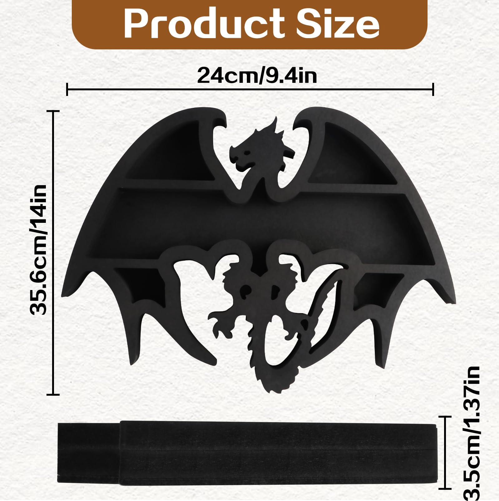 Stylitzy Wooden Floating Shelf Dragon Design Unique Room Decor Crystal & Rock Display Shelf, Floating Wall Shelves with Dragon Design for Rocks, Crystals, Oils, Stones, Plants(14x9.4inches