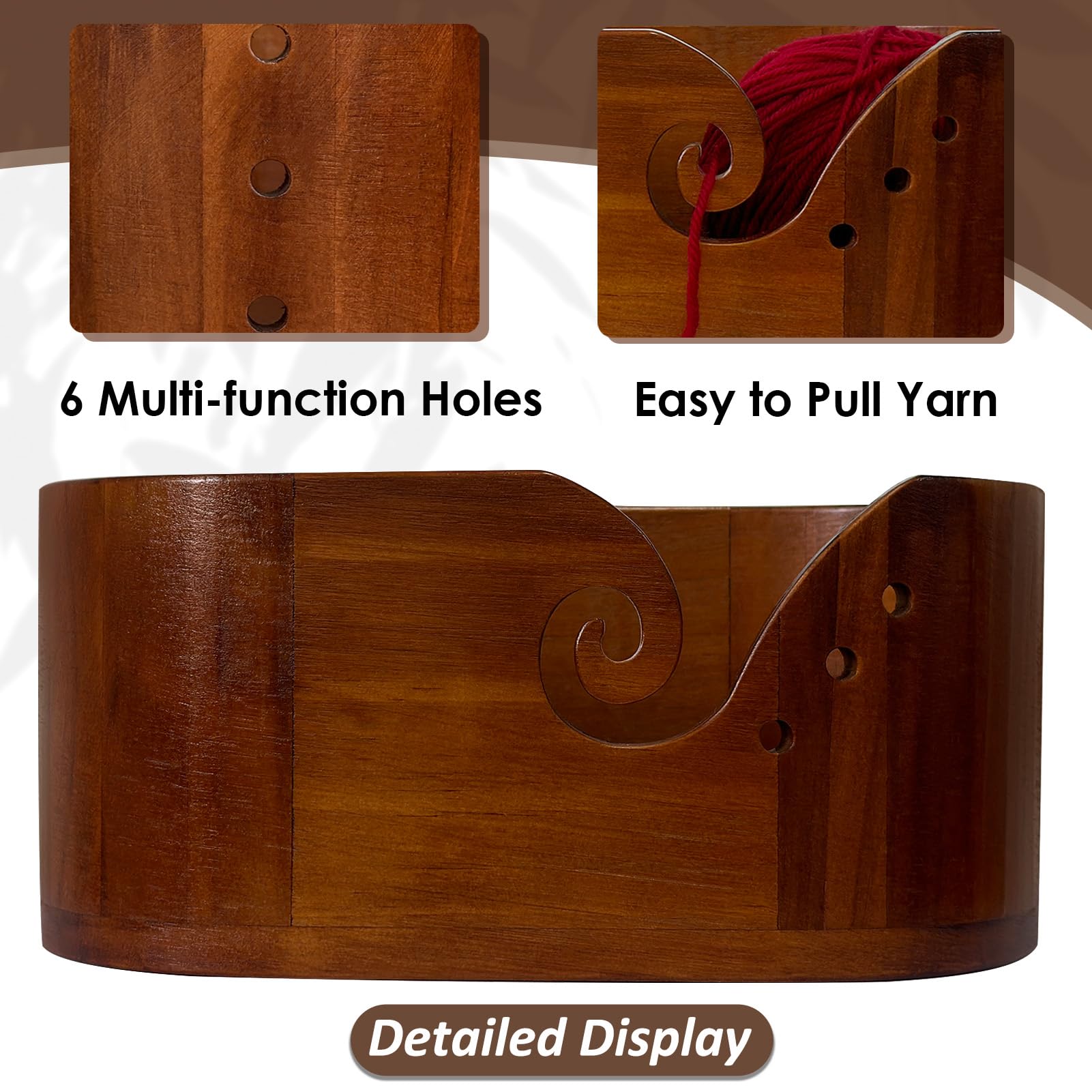VPF Large Yarn Bowl,Knitting Yarn Bowl Portable, Wood Yarn Bowl Holder Swirl Design,Wool Yarn Storage Crochet Bowl Organizer for DIY Knitting Crocheting