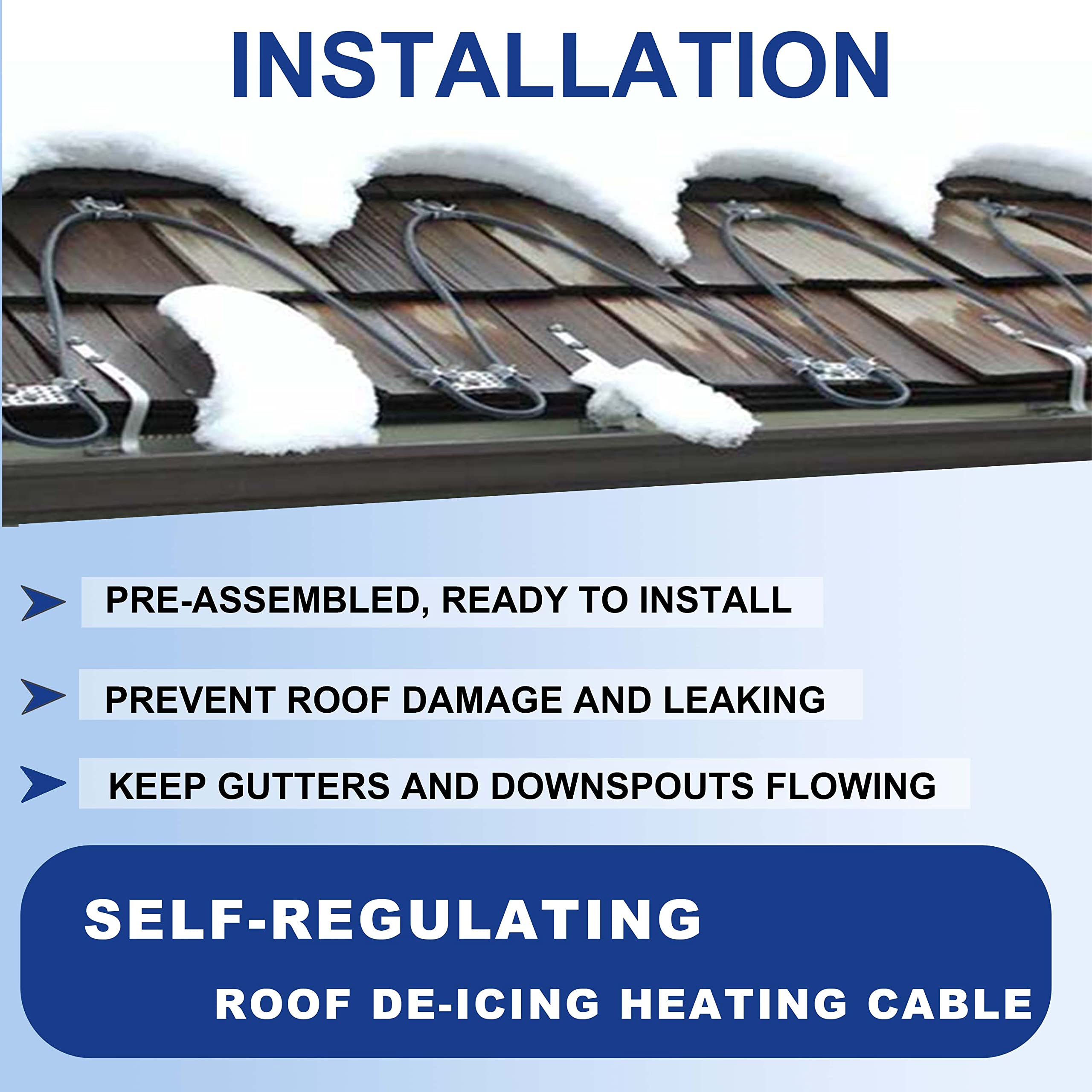 MAXKOSKO Roof Heat Cable for roof and gutters Snow Melting, deicing Cable kit with 6ft Lighted Plug, 120V 8w/ft, 36ft Heating Cable