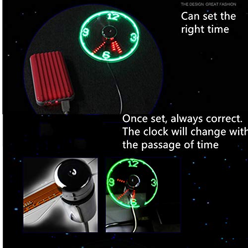 USB LED Clock Fan 90mm USB-Powered Portable Mobile USB Fan with Clock, LED Light Display Time, Mini Gooseneck Fan for Laptop Office Home Travel (2 PACK)