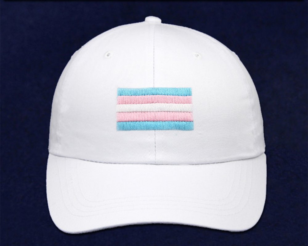 Fundraising For A Cause | Transgender Awareness Hat in White w/Rectangle Pride Flag (1 Hat - RETAIL)