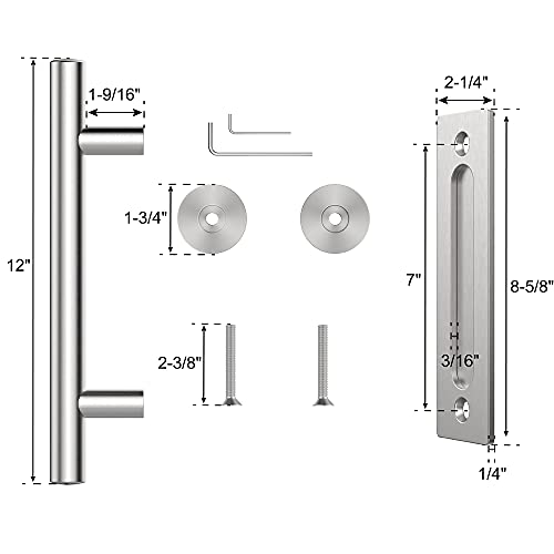 ZEKOO 12'' Sliding Barn Door Handle Hardware Two-Side Design Brushed Finish Stainless Steel Garden Gate Shed Pull Handle