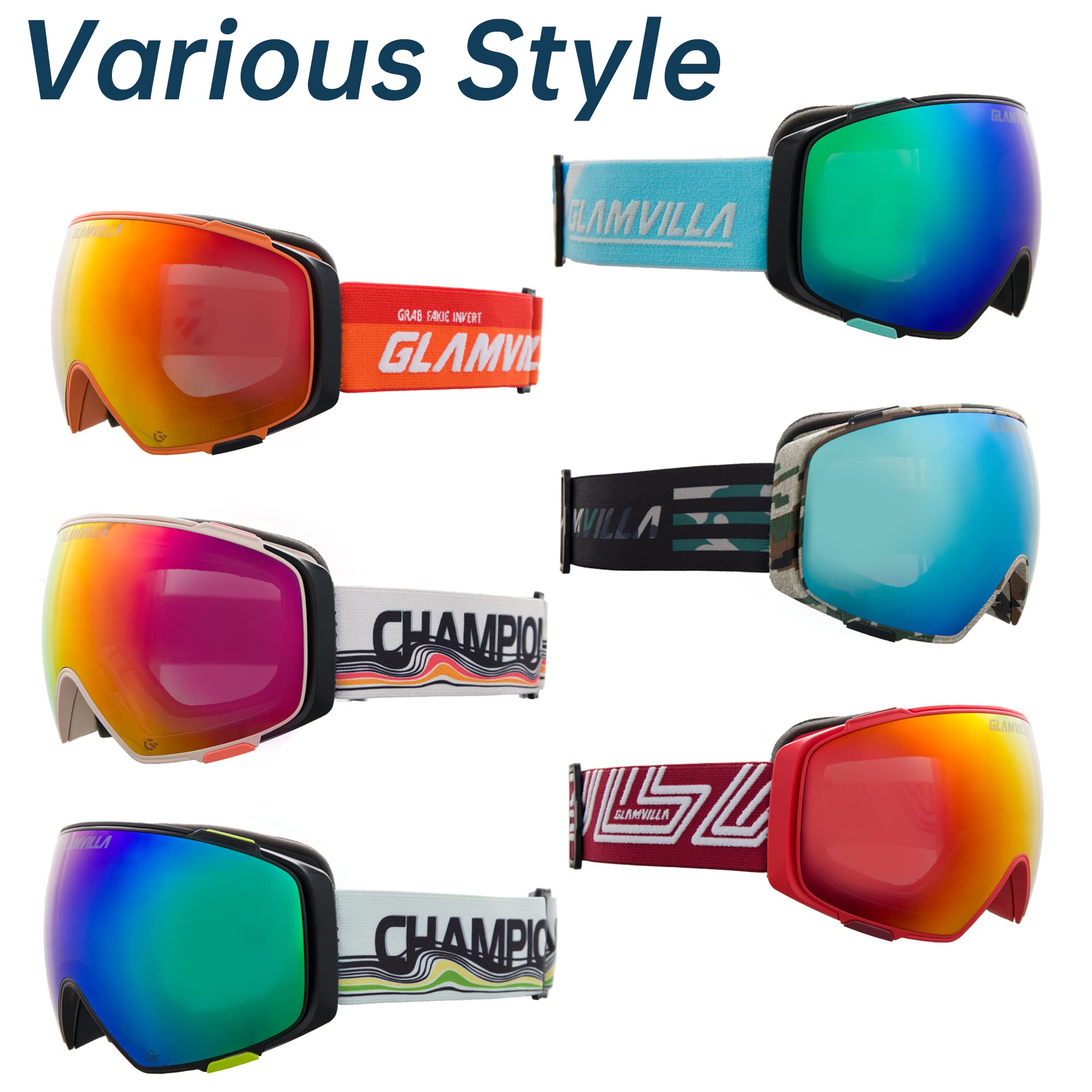 GLAMVILLA Ski Goggles Snow Goggles Snowboard Goggles for Women Man with 100% UV Protection (A1-Black vlt12.6%)