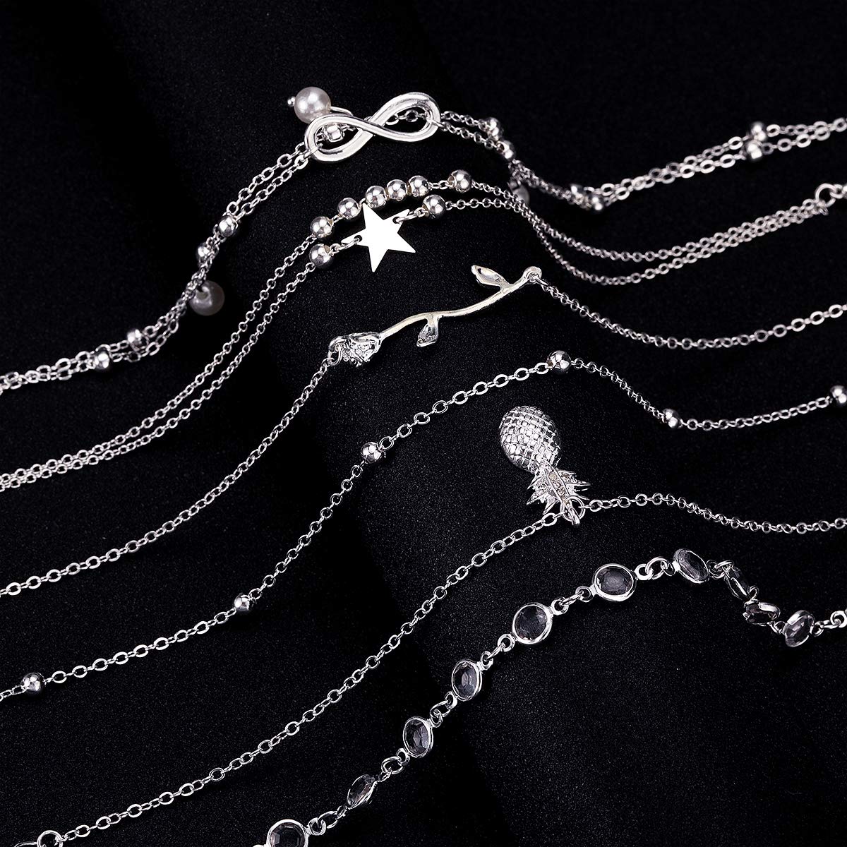 FUNEIA 12/16/30Pcs Ankle Bracelets for Women Gold Silver Rose Gold Charm Anklets Set for Teens Boho Layered Beach Adjustable Foot Chain Summer Beach Jewelry