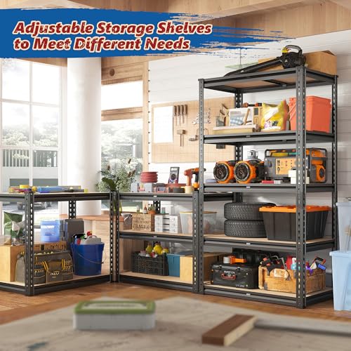 REIBII Storage Shelves 5-Tier Garage Shelving Heavy Duty 1500LBS Metal Shelving Unit Adjustable Laminated Utility Rack for Kitchen Warehouse Basement Boltless Assembly Black 28" W x 12" D x 60" H
