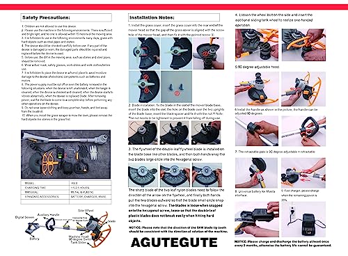 Weed Wacker Cordless - Battery Powered Weed Whacker Eater Rechargeable 3 in 1 - One 4.0 Ah Battery, AGUTEGUTE Weed Whacker Cordless 20V Electric Grass Edger Trimmer with Blade and Charger (One 4.0 Ah)