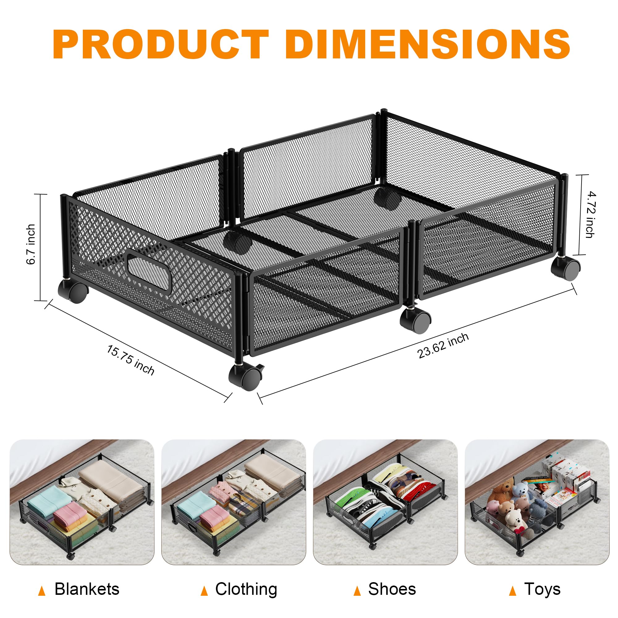 Under Bed Shoe Storage Organizer Underbed Storage Containers with Wheels Under Bed Drawers on Wheels Rolling Underbed Storage Shoe Box Dorm Room Bedroom Storage for Clothing Shoes Blanket Crib Book