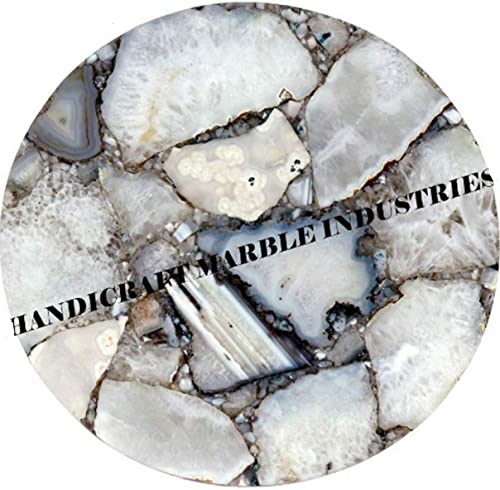 Natural White Agate Stone Round 27" x 27" Inch Coffee & Centre Table Top, Natural White Agate Stone Round Side & Corner Table Top, White Agate Stone Round Dining Table Top, Agate - Gemstone Furniture