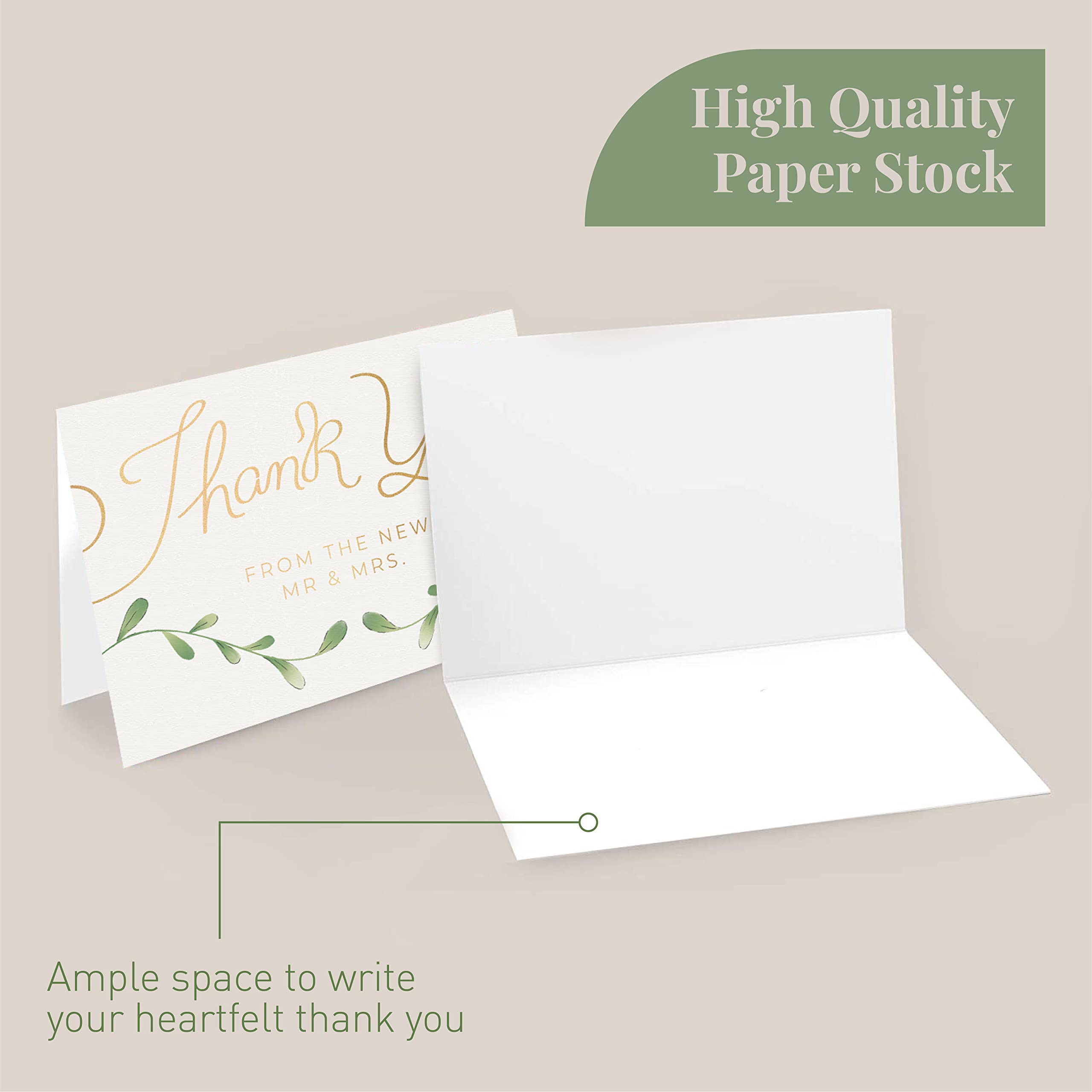 Rileys & Co Thank You Wedding Cards with Envelopes & Stickers, 100 Bulk Pack, Gold Foil, Mr and Mrs Thank You Notes Bulk Cards, | Thank You From the New Mr & Mrs. (Gold)