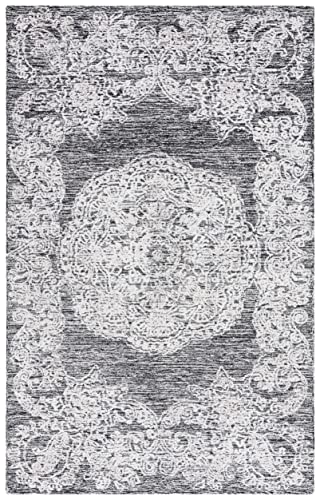 Safavieh Precious Collection Accent Rug - 3' x 5', Black & Ivory, Handmade Wool & Bamboo Silk, Ideal for High Traffic Areas in Entryway, Living Room, Bedroom (PRE303Z)
