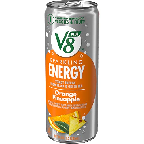 V8 +SPARKLING ENERGY Orange Pineapple Energy Drink, Made with Real Vegetable and Fruit Juices, 11.5 FL OZ Can (Pack of 12)
