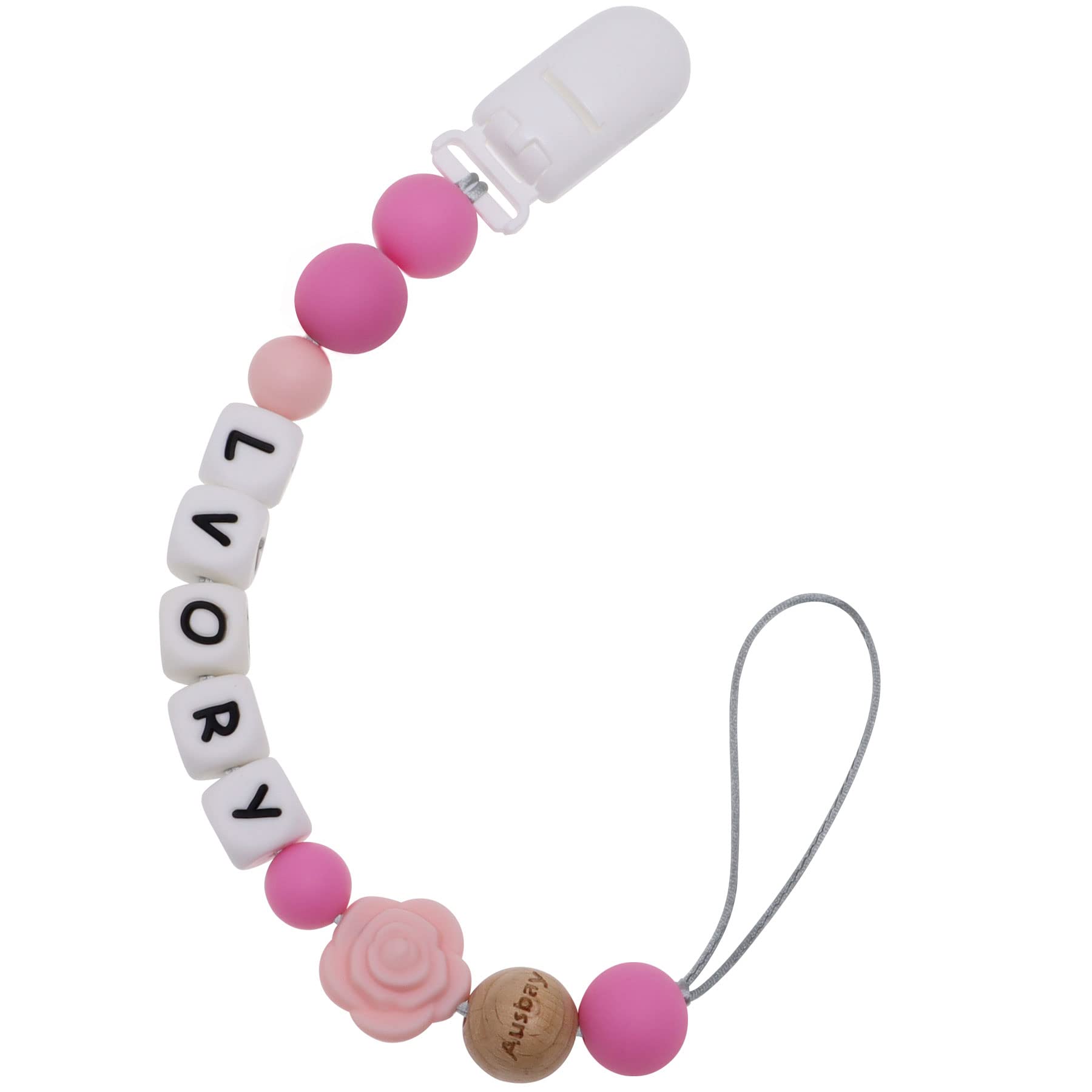 Personalized Rose Stroller Clip with Name (Pink)