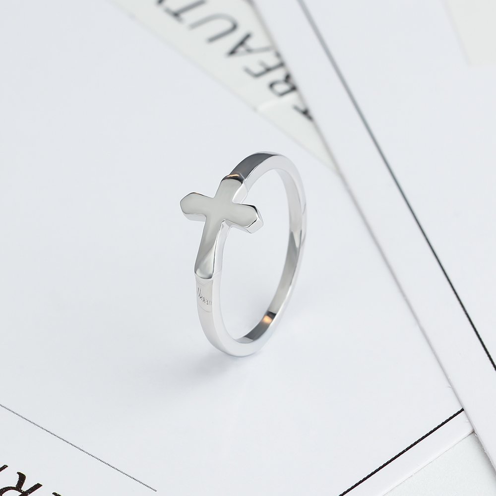Furious Jewelry 925 Sterling Silver Simple Cross Ring, Size 6 7 8 (8)