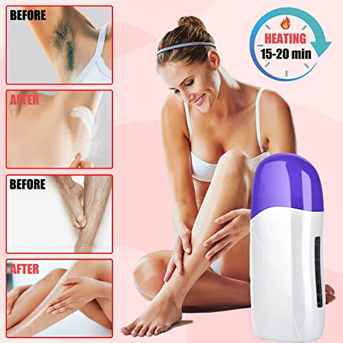 Roll on Wax,Roller Waxing Kit Including 2 Wax,100 Non-Woven Wax Strips & Blue Roll on Wax,6 packs of de-greasing wipes,Wax Kit for Larger Areas of the Body(blue)