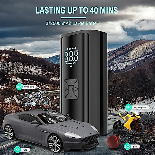 Salate Portable Air Compressor Tire Inflator, 150PSI Cordless 12V DC 2-Way Power Supply Air Pump 7800mAh Battery Capacity Tire Pump with 6”Screen Suitable for Cars Motorcycles E-Bikes