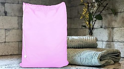 Urban Villa Laundry Bag Canvas|Dirty Clothes Travel Laundry Bag|Machine Washable|Reusable College Hostel Hamper Liner Bag Garments Delicates Drawstring Closure 2 Pack Pink Color|Size 28X36 Inches