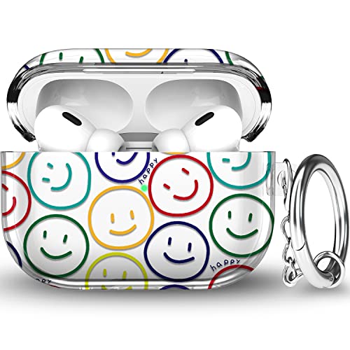 R-fun Airpods Pro 2nd Generation/1st Generation Case Cover,Cute Flroal Clear TPU Protective Case for Women Girls with Keychain Compatible with Apple AirPods Pro(2019/2022),Smile