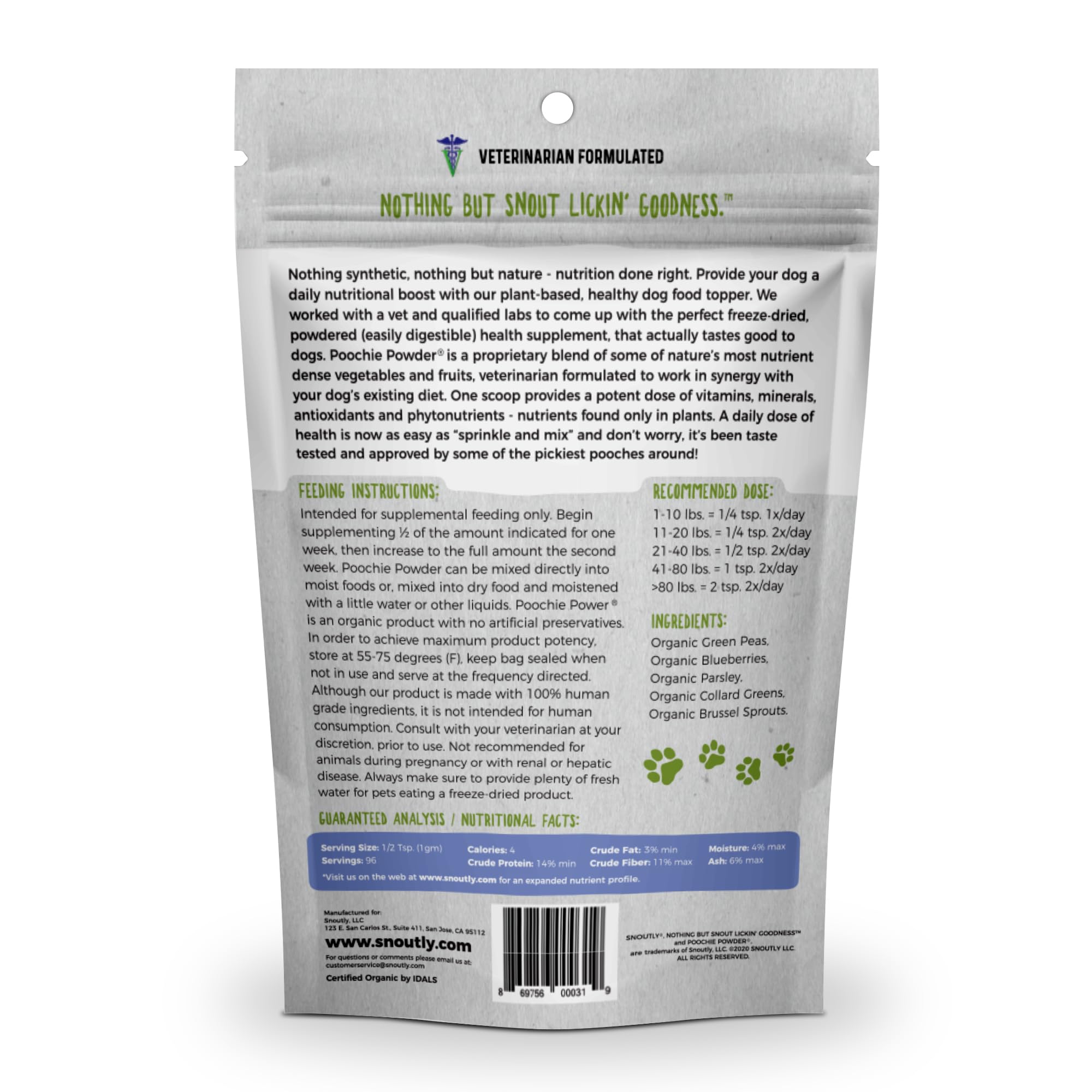 Snoutly Poochie Powder: USDA Certified Organic Dog Supplement & Super Multivitamin - Mother Nature's Vitamins & Minerals for All Dogs & All Ages, Nutritional & Digestion Support, RAW Superfood