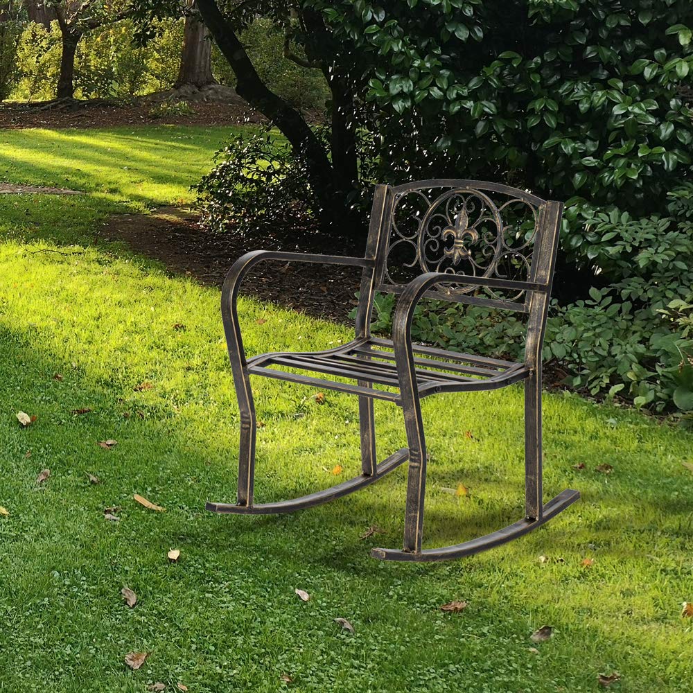 WARMHAND Garden Rocking Chair with Wide Seat Outdoor Garden Vintage Style Bronze