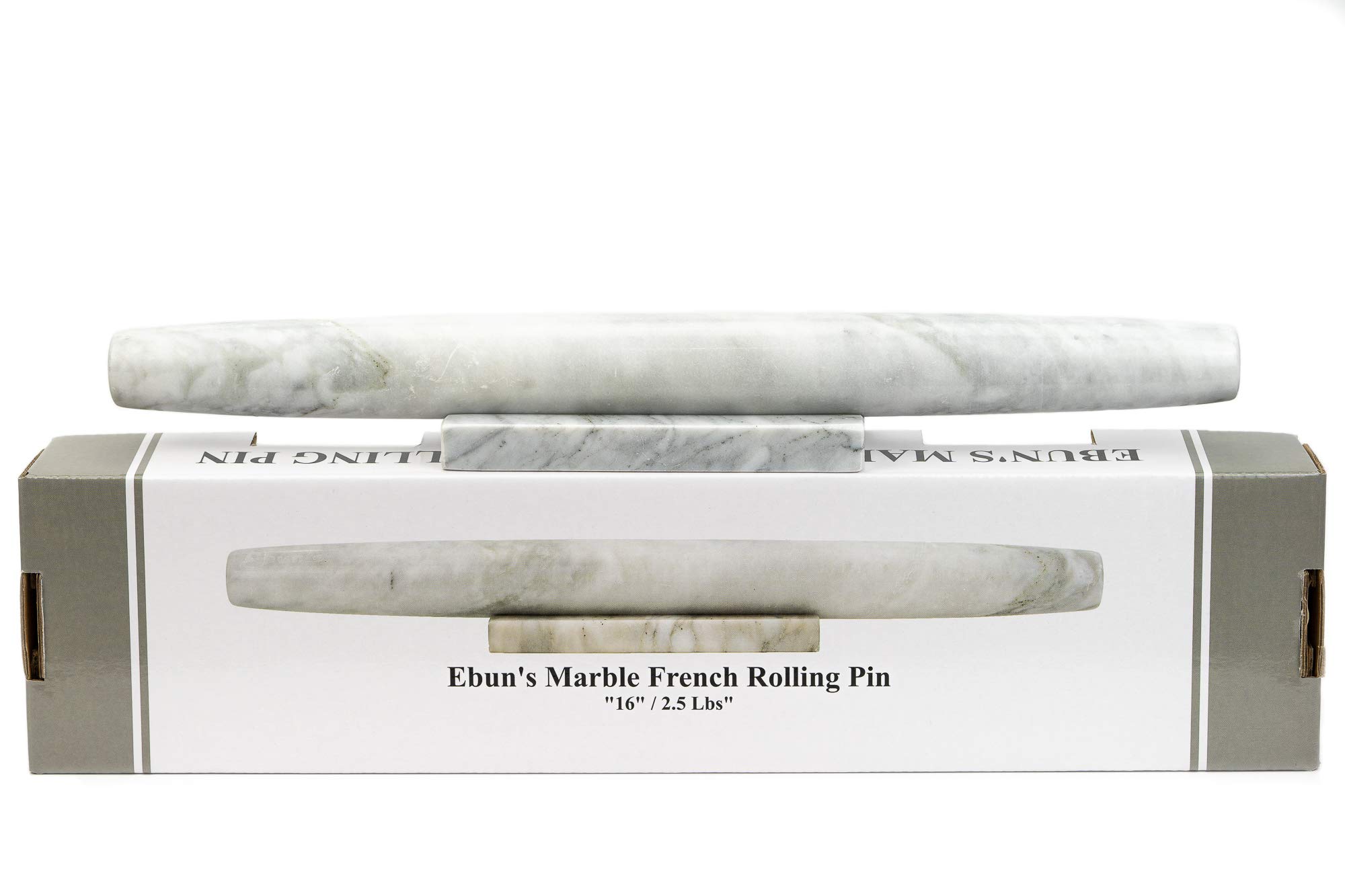 Marble French Rolling Pin for Baking Pizza Dough, Pie & Cookie With Stand - Nonstick Essential Kitchen utensil tools gift ideas for bakers 16" inch Pins (White Marble)